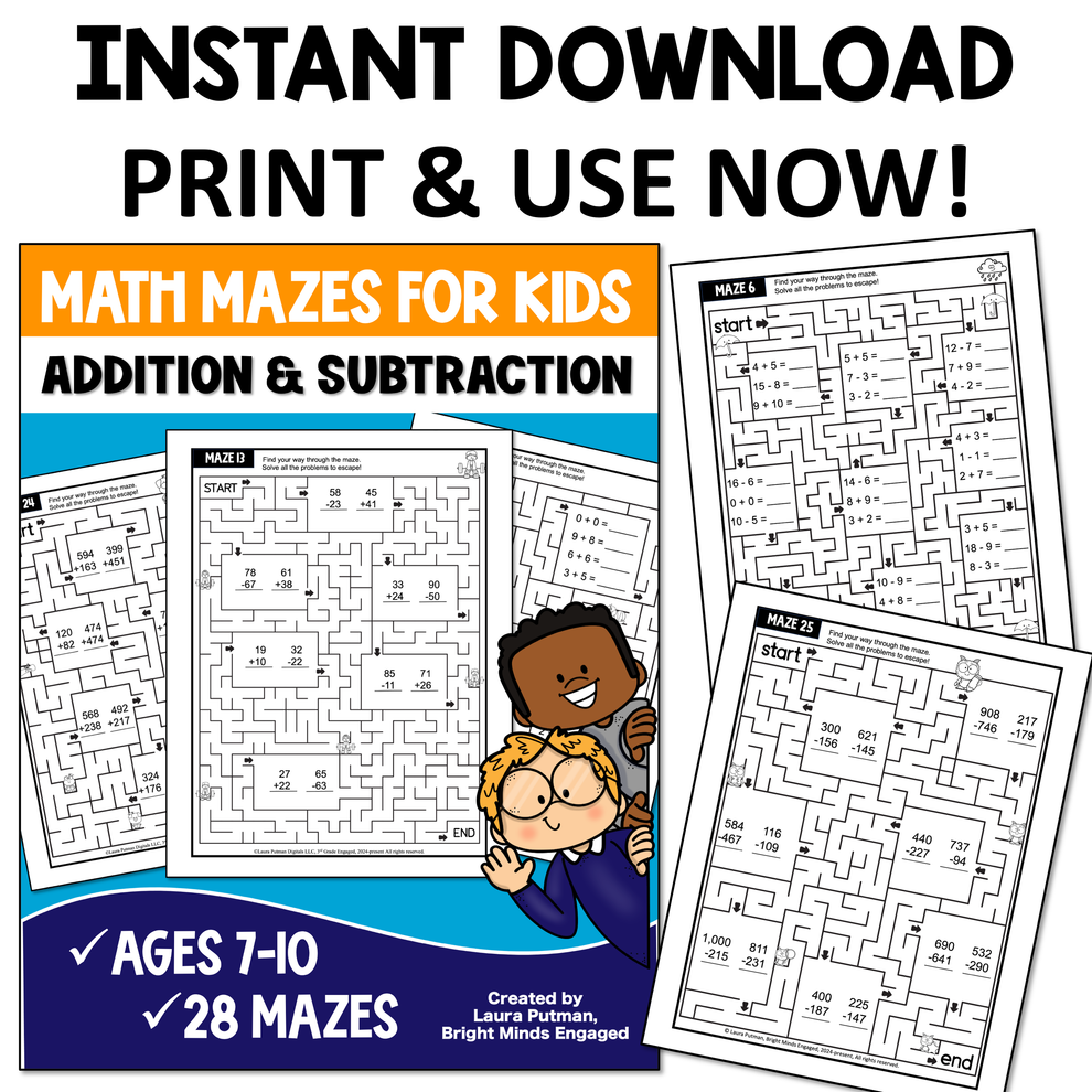 Addition and Subtraction Mazes Instant Download Workbook – Bright Minds ...
