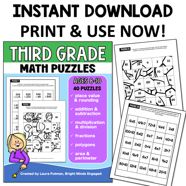 3rd Grade Math Puzzles Instant Download Workbook – Bright Minds Engaged